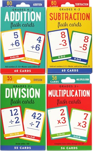 Essential Math Flash Cards Set - Addition, Subtraction, Multiplication, and Division (4 pack set)