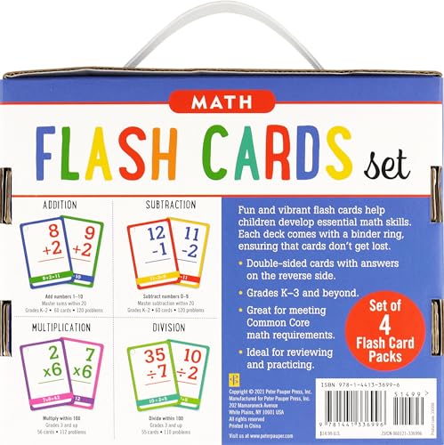 Essential Math Flash Cards Set - Addition, Subtraction, Multiplication, and Division (4 pack set)