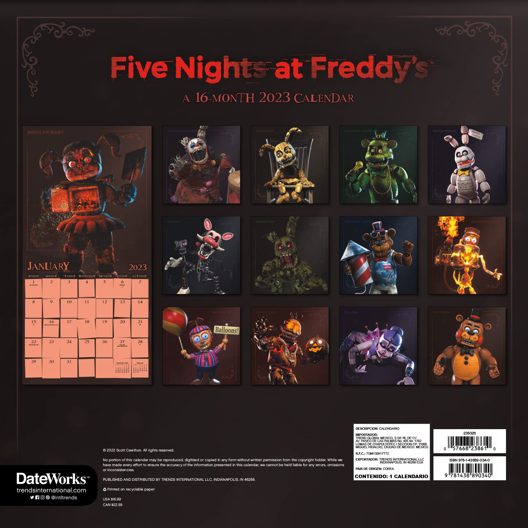 2023 Five Nights at Freddy's Wall Calendar