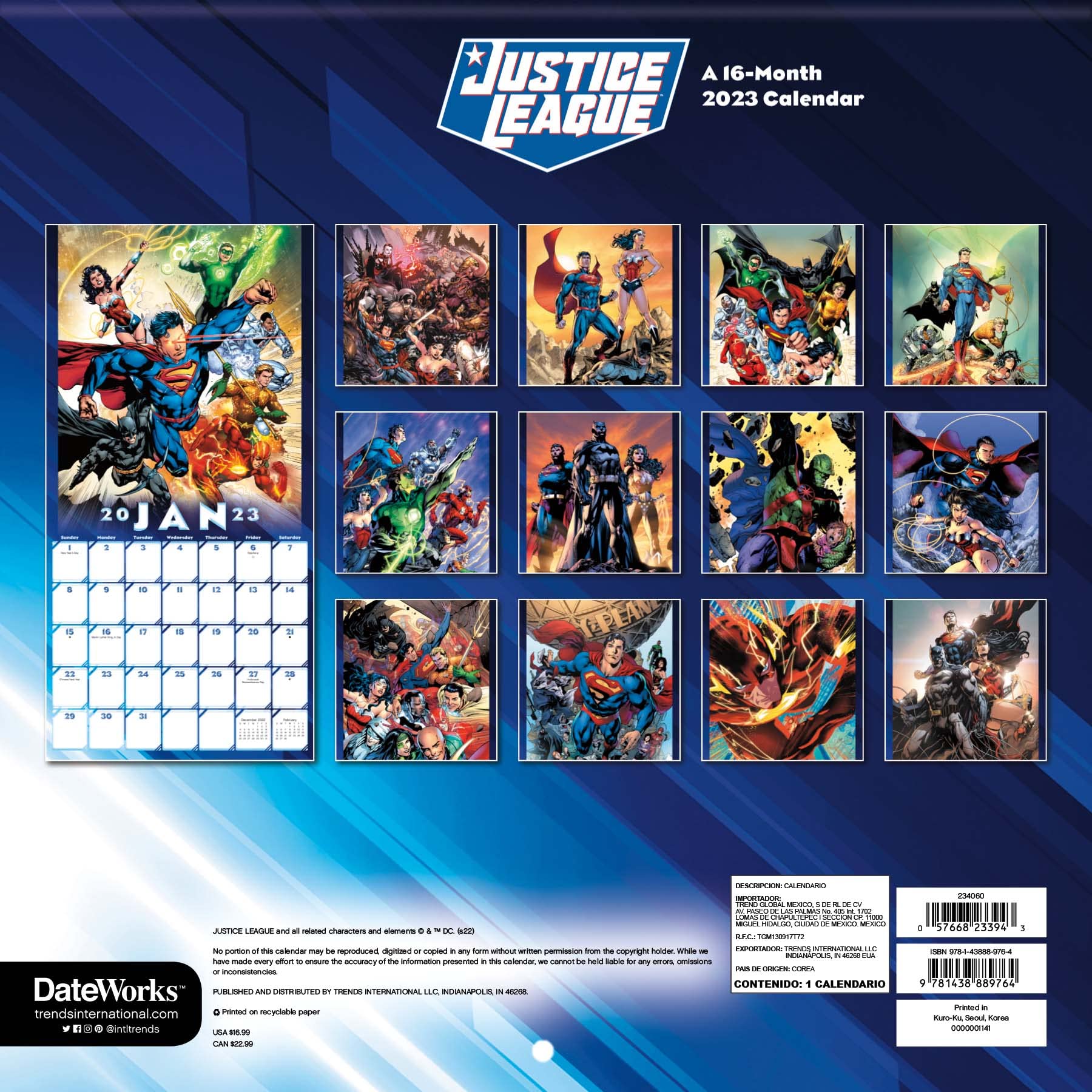 2023 DC Comics The Justice League (Classic) Wall Calendar