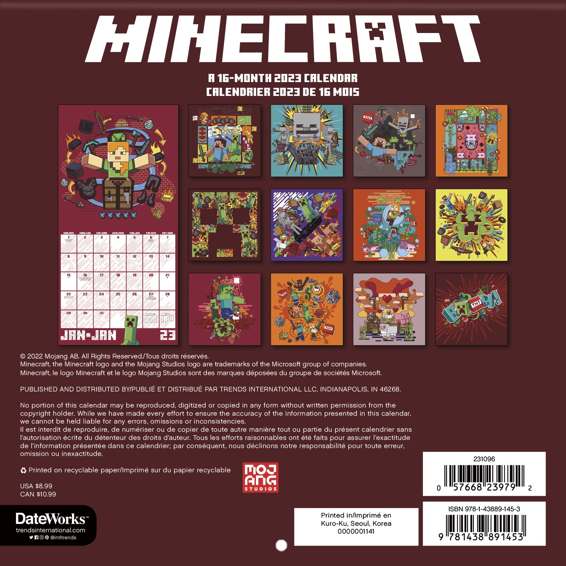 2023 Minecraft Mini Wall Calendar (Bilingual French) (French Edition)