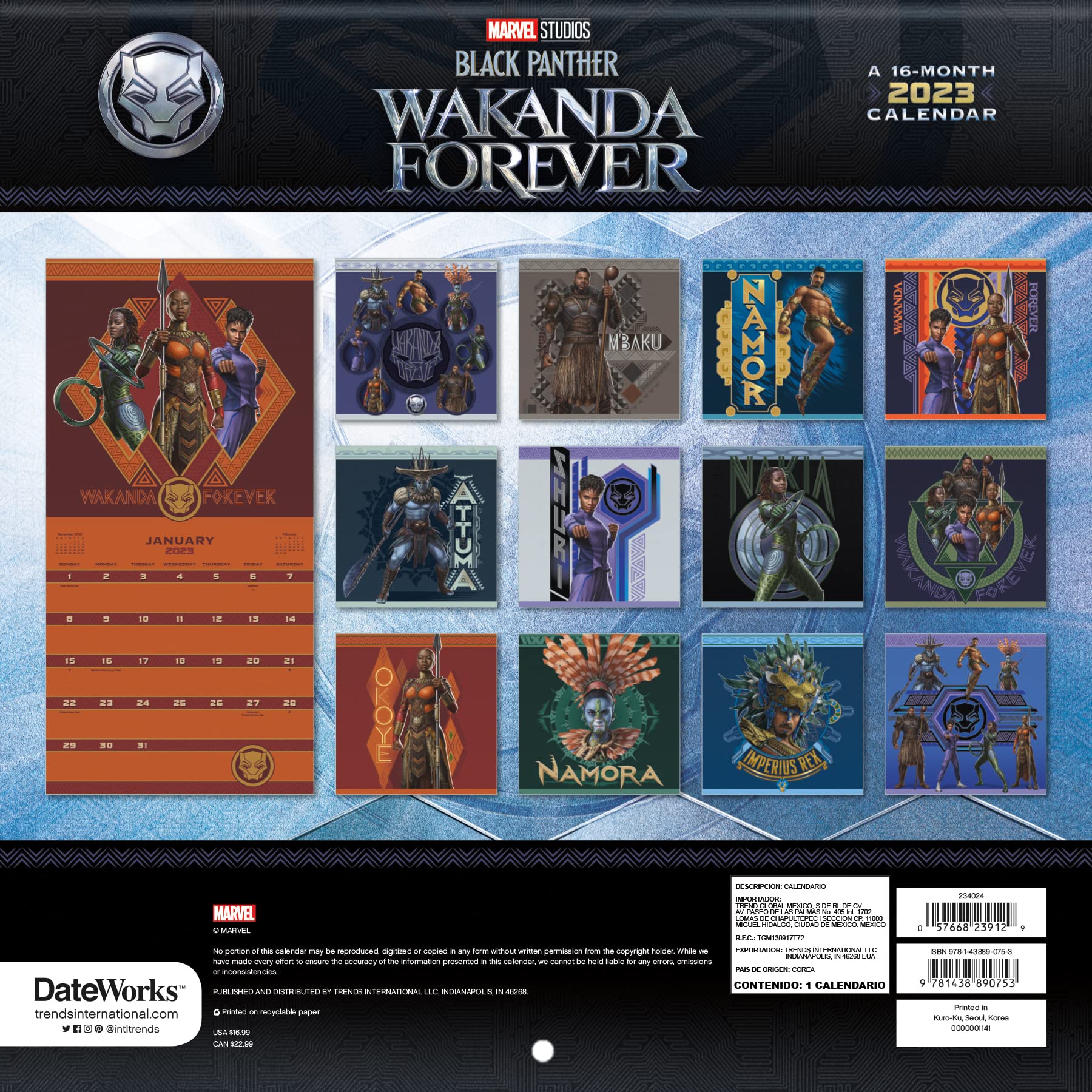 2023 Marvel Black Panther: Wakanda Forever Wall Calendar