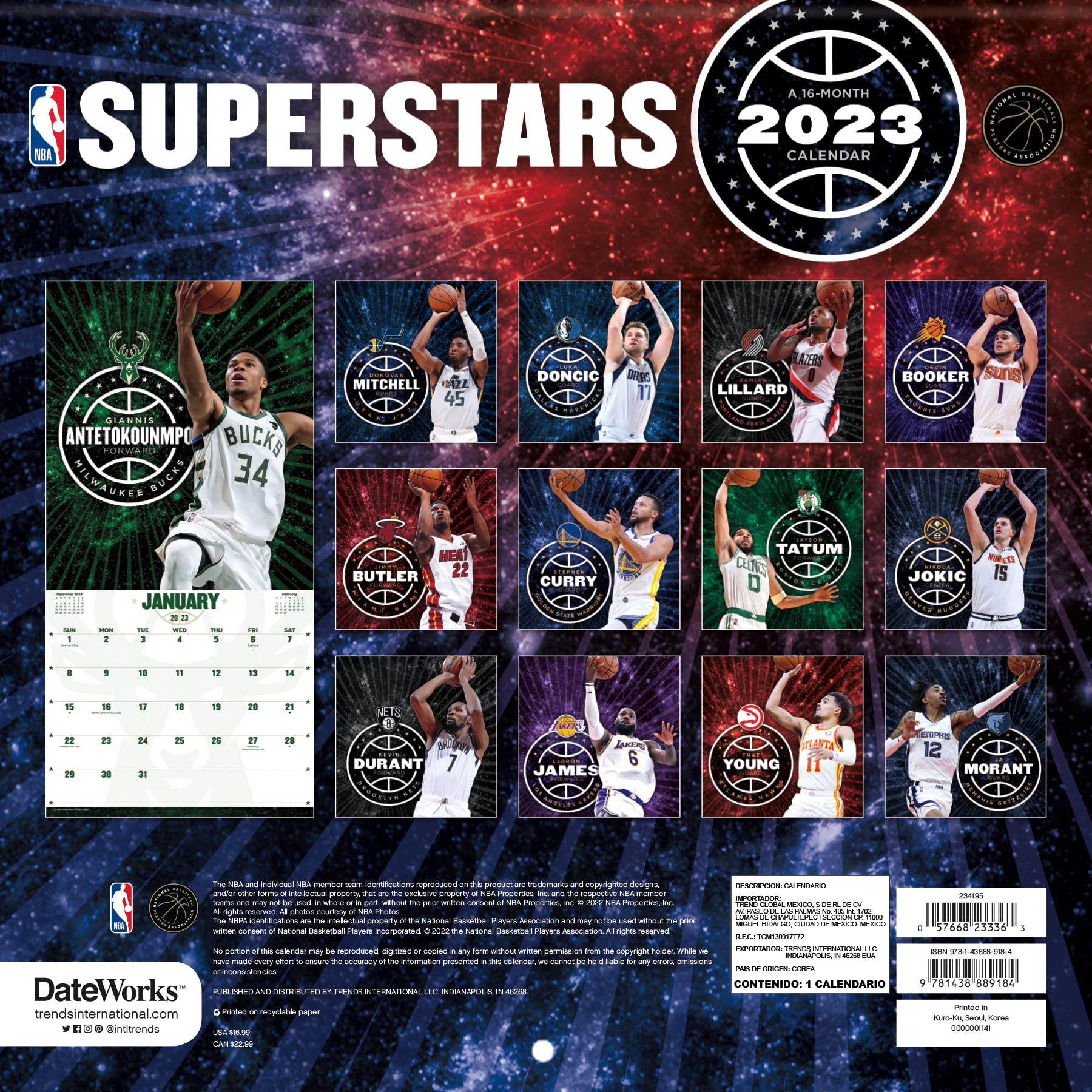 2023 NBA Superstars Wall Calendar