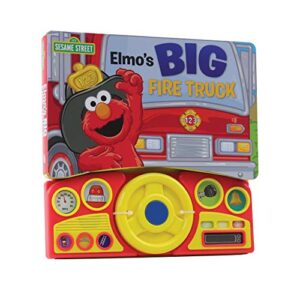 sesame street - elmo's big fire truck adventure - sound book with interactive toy steering wheel - pi kids (play-a-sound)