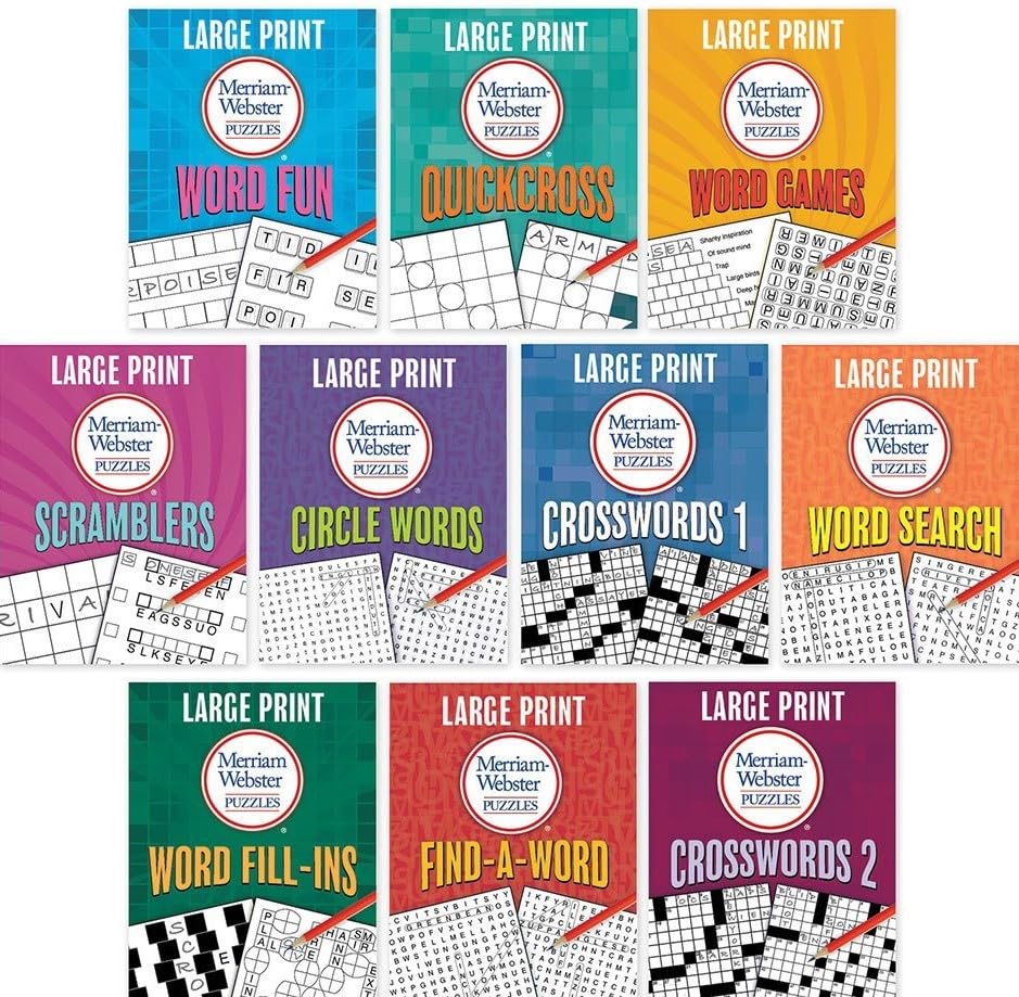 Large Print Merriam-Webster Puzzles 10 Booklet Set (Brain Games Large Print)