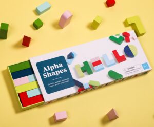 alpha shapes (colorful wooden block letters for decor, educational alphabet word blocks)