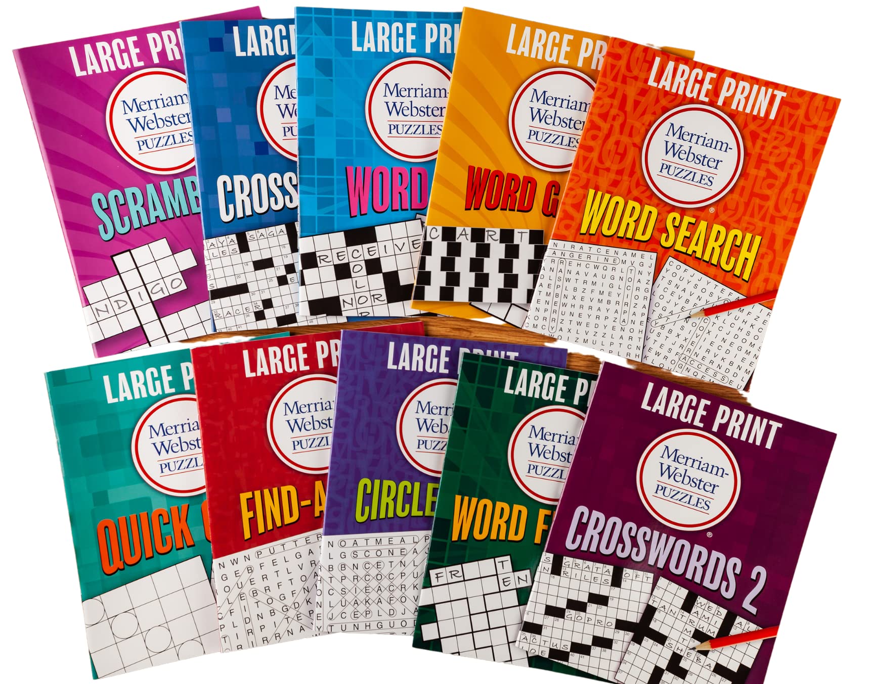 Large Print Merriam-Webster Puzzles 10 Booklet Set (Brain Games Large Print)