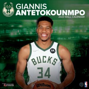 turner sports milwaukee bucks giannis antetokounmpo 2023 12x12 player wall calendar (23998012116)