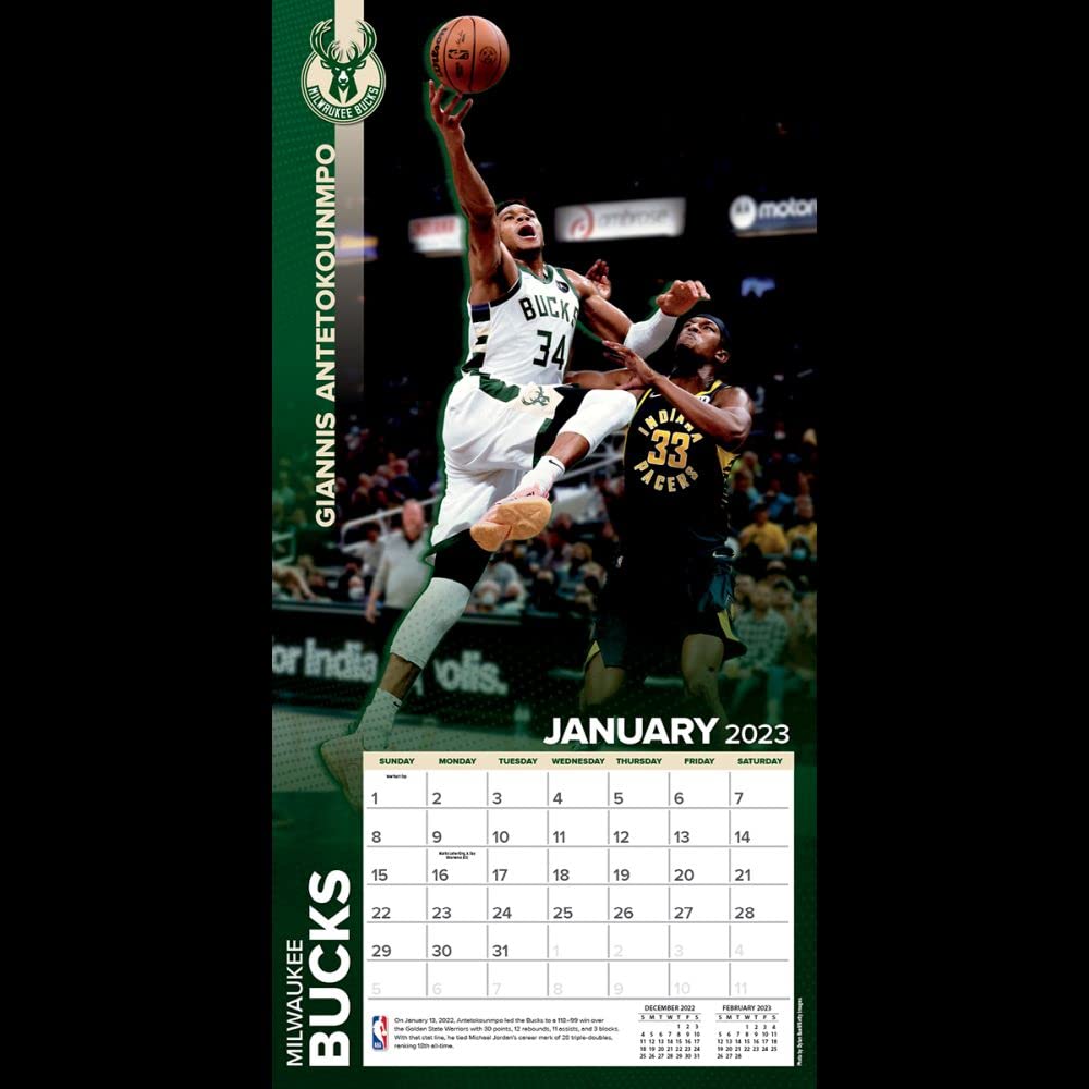 TURNER SPORTS Milwaukee Bucks Giannis Antetokounmpo 2023 12X12 Player Wall Calendar (23998012116)