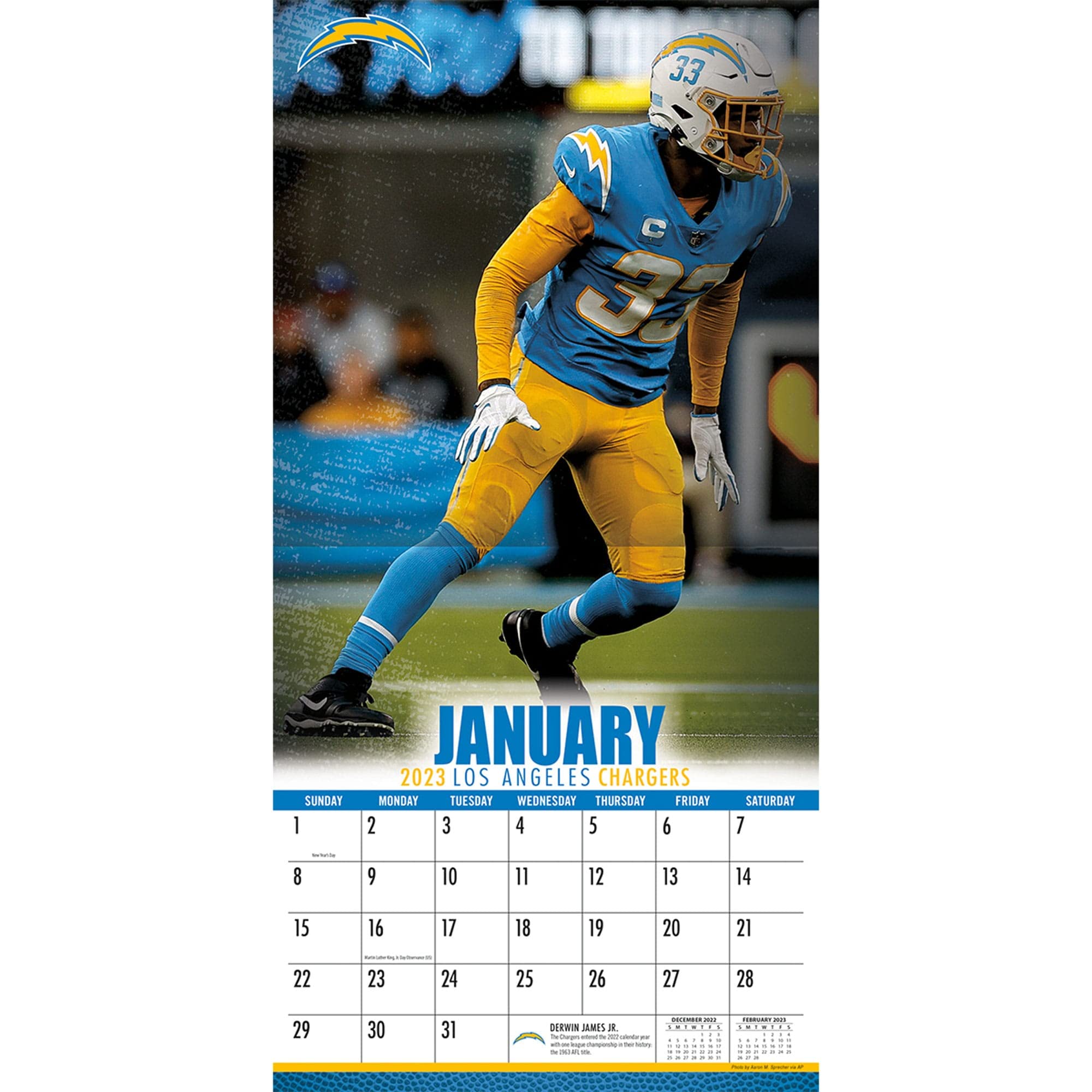 Turner Licensing Los Angeles Chargers 2023 12" x 12" Team Wall Calendar