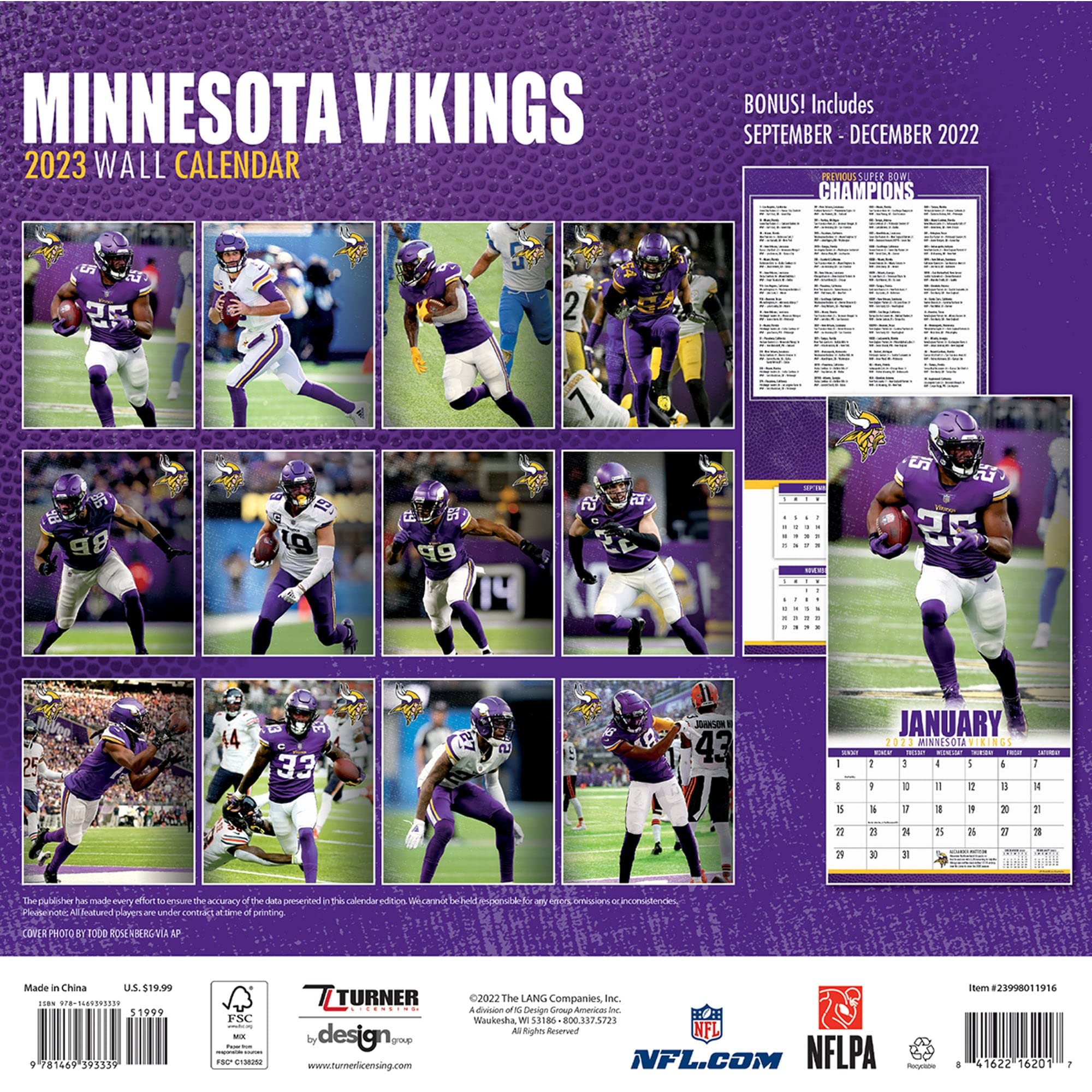 Minnesota Vikings 2023 12" x 12" Team Wall Calendar