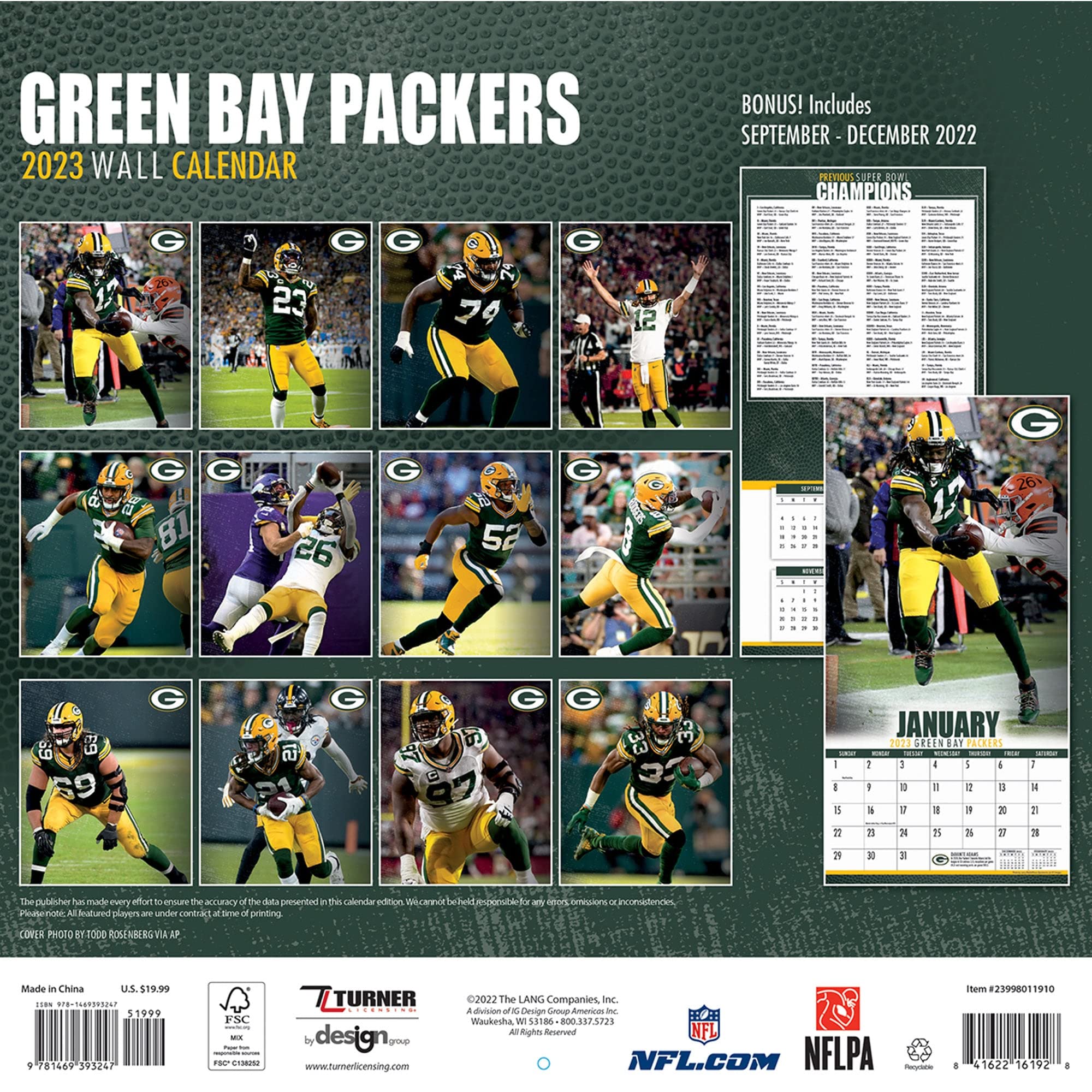 Green Bay Packers 2023 12" x 12" Team Wall Calendar