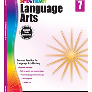 Spectrum Grade 7 Language Arts Workbooks, Ages 12 to 13, Language Arts Grade 7, Vocabulary, Sentence Types, Parts of Speech, Writing Practice, and Grammar Workbook - 160 Pages