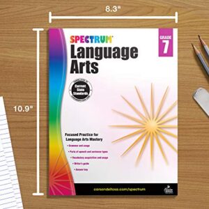 Spectrum Grade 7 Language Arts Workbooks, Ages 12 to 13, Language Arts Grade 7, Vocabulary, Sentence Types, Parts of Speech, Writing Practice, and Grammar Workbook - 160 Pages