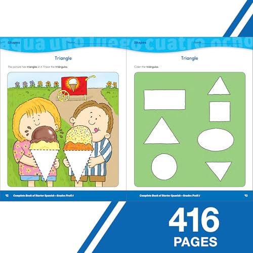 Complete Book of Starter Spanish Workbook for Kids, PreK-Grade 1 Spanish Learning, Basic Spanish Vocabulary, Colors, Shapes, Alphabet, Numbers, Seasons, Weather With Tracing and Coloring Activities