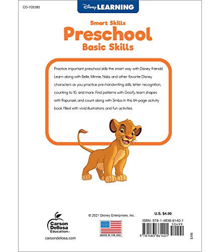 Disney Learning Preschool Basic Skills Workbook―Handwriting, Letter Recognition, Counting, Language Arts and Math Practice for Ages 4-5, Smart Skills Series (64 pgs)