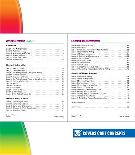 Spectrum 7th Grade Writing Workbooks, Ages 12 to 13, 7th Grade Writing, Informative, Argumentative, Comparative, and Fiction Story Writing Prompts, Writing Practice for Kids - 136 Pages