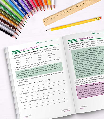 Spectrum Writing Grade 3, Ages 8 to 9, 3rd Grade Writing Workbook, Informative, Opinion, News Report, Letter, and Story Writing Prompts, Writing Practice for Kids - 136 Pages