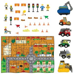 Hinkler Pull-back-and-go: Construction - 28-piece Floor Puzzle - Play Mat - Coloring and Activity Book - 6 Pull and Go Cars - Activity Set for Kids Aged 3 to 6