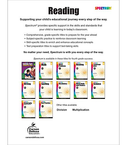 Spectrum Reading Comprehension Grade 4 Workbooks, Spectrum Grade 4 Nonfiction and Fiction Reading Comprehension, Summarizing Stories and Identifying Themes, and Critical Thinking Skills