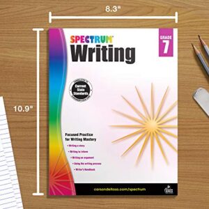 Spectrum 7th Grade Writing Workbooks, Ages 12 to 13, 7th Grade Writing, Informative, Argumentative, Comparative, and Fiction Story Writing Prompts, Writing Practice for Kids - 136 Pages