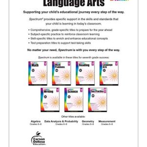 Spectrum Grade 7 Language Arts Workbooks, Ages 12 to 13, Language Arts Grade 7, Vocabulary, Sentence Types, Parts of Speech, Writing Practice, and Grammar Workbook - 160 Pages