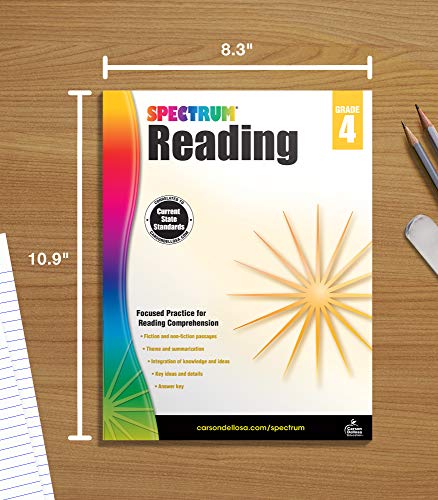 Spectrum Reading Comprehension Grade 4 Workbooks, Spectrum Grade 4 Nonfiction and Fiction Reading Comprehension, Summarizing Stories and Identifying Themes, and Critical Thinking Skills