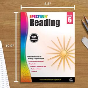 Spectrum Reading Comprehension Grade 6, Ages 11 to 12, 6th Grade Reading Comprehension Workbooks, Nonfiction and Fiction Passages, Analyzing Story Structure, and Critical Thinking Skills - 174 Pages