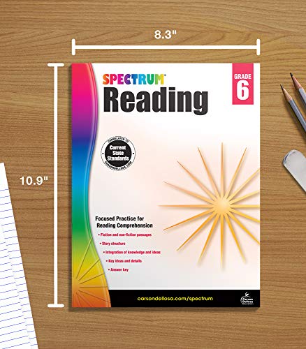 Spectrum Reading Comprehension Grade 6, Ages 11 to 12, 6th Grade Reading Comprehension Workbooks, Nonfiction and Fiction Passages, Analyzing Story Structure, and Critical Thinking Skills - 174 Pages