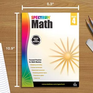 Spectrum 4th Grade Math Workbooks, Ages 9 to 10, 4th Grade Math, Multiplication, Division, Fractions, Decimals, Algebra, Measurement Conversions, and Geometry Workbook - 160 Pages