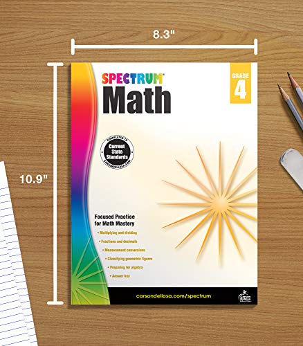 Spectrum 4th Grade Math Workbooks, Ages 9 to 10, 4th Grade Math, Multiplication, Division, Fractions, Decimals, Algebra, Measurement Conversions, and Geometry Workbook - 160 Pages