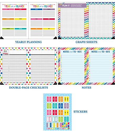 Schoolgirl Style Hello Sunshine Teacher Planner, 8" x 11" Undated Teacher Planner With Planner Stickers, Rainbow Teacher Planners and Lesson Planner for Classroom Organization and Rainbow Décor