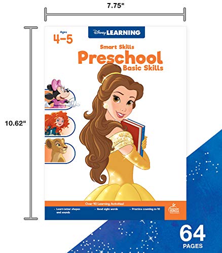 Disney Learning Preschool Basic Skills Workbook―Handwriting, Letter Recognition, Counting, Language Arts and Math Practice for Ages 4-5, Smart Skills Series (64 pgs)