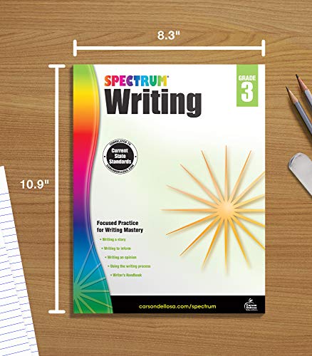 Spectrum Writing Grade 3, Ages 8 to 9, 3rd Grade Writing Workbook, Informative, Opinion, News Report, Letter, and Story Writing Prompts, Writing Practice for Kids - 136 Pages