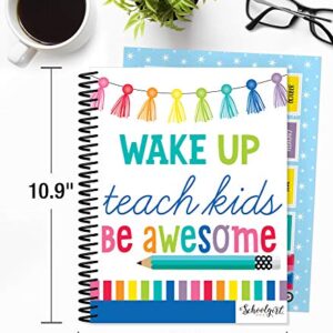 Schoolgirl Style Hello Sunshine Teacher Planner, 8" x 11" Undated Teacher Planner With Planner Stickers, Rainbow Teacher Planners and Lesson Planner for Classroom Organization and Rainbow Décor