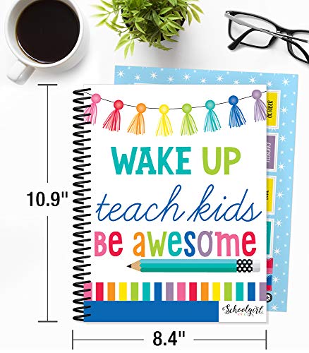 Schoolgirl Style Hello Sunshine Teacher Planner, 8" x 11" Undated Teacher Planner With Planner Stickers, Rainbow Teacher Planners and Lesson Planner for Classroom Organization and Rainbow Décor