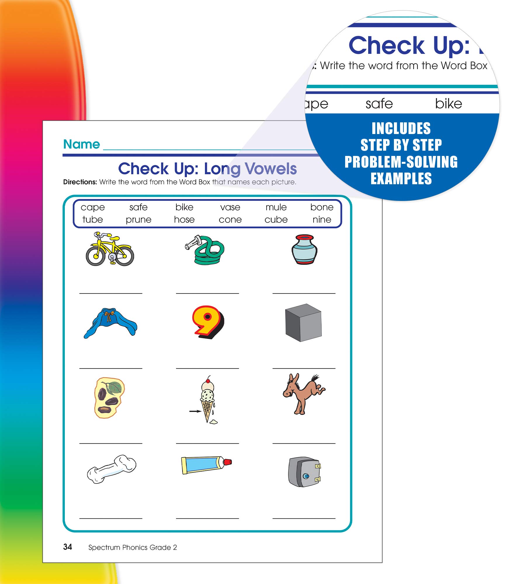 Spectrum Phonics Grade 2, Ages 7 to 8, Grade 2 Phonics Workbook, Blends, Consonants, Vowel Sounds and Pairs, Letters, Words, and Sentence Writing Practice - 160 Pages