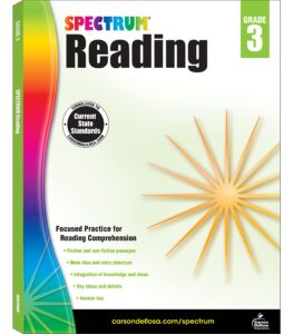 spectrum reading comprehension grade 3 workbook, ages 8 to 9, third grade reading comprehension workbook, fiction and nonfiction passages, identifying story structure and main ideas - 160 pages