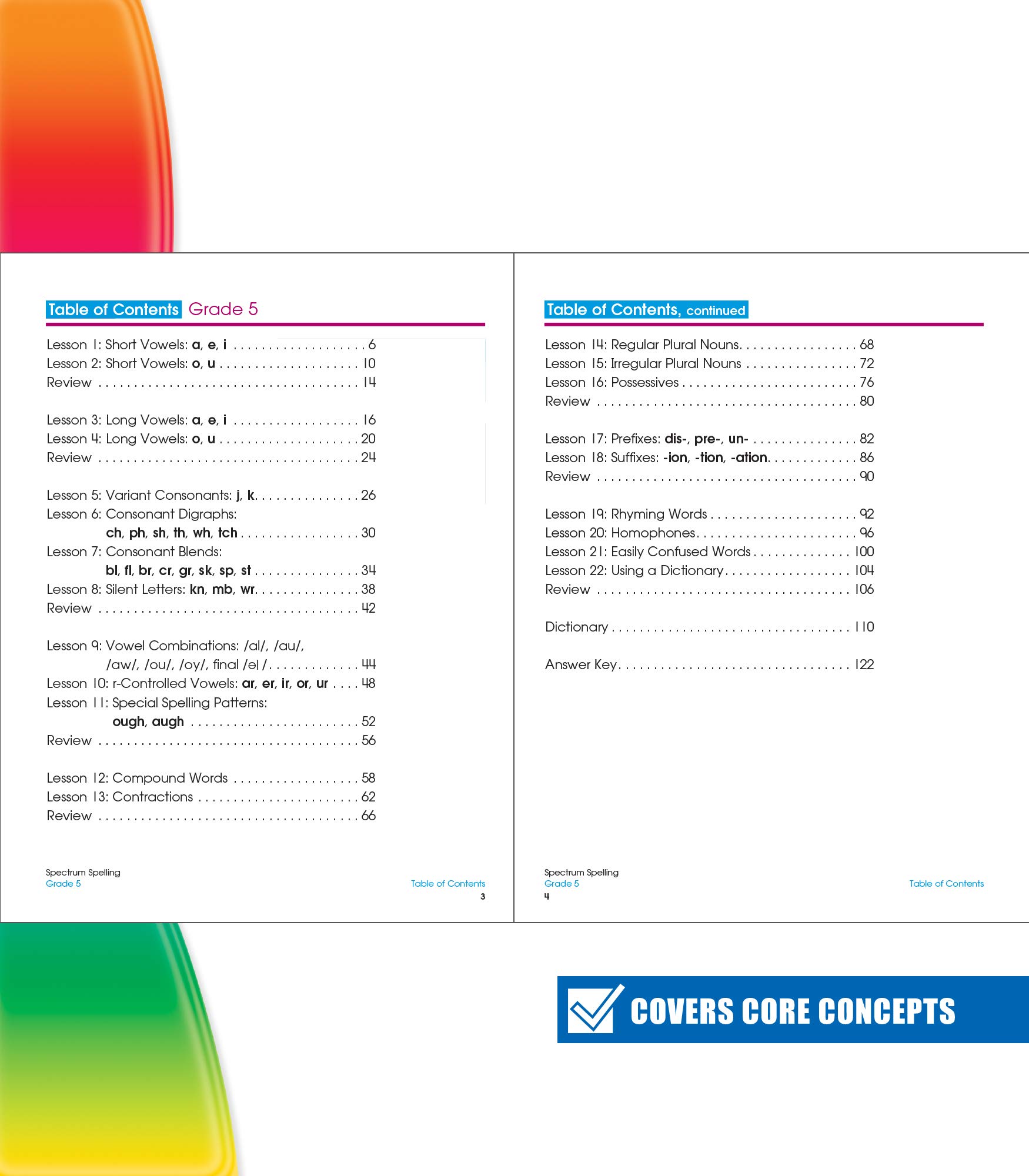 Spectrum 5th Grade Spelling Workbooks, Ages 10 to 11, Spelling Grade 5 Workbooks Covering Vowels, Blends & Digraphs, Practice Building Spelling Skills, Vocabulary, and Dictionary Skills