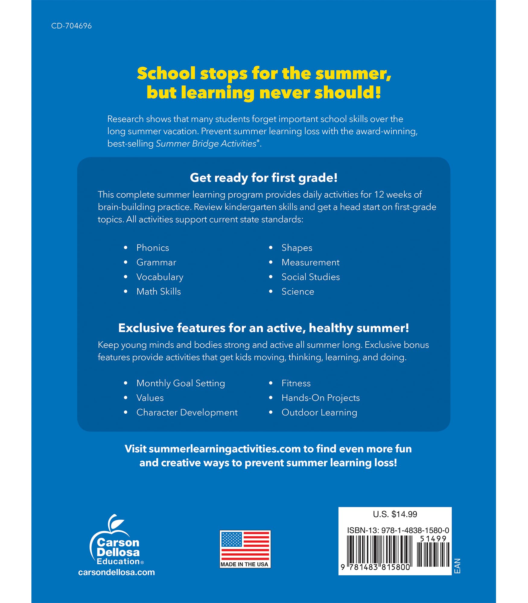 Summer Bridge Activities Kindergarten to 1st Grade Workbooks, Math, Reading Comprehension, Writing, Science, Fitness, Social Studies Summer Learning, 1st Grade Workbooks All Subjects With Flash Cards