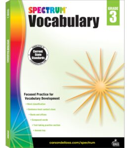 spectrum 3rd grade vocabulary workbook, ages 8 to 9, prefixes, suffixes, word classification vocabulary building with reading comprehension and vocabulary test practice, grade 3 vocabulary workbook