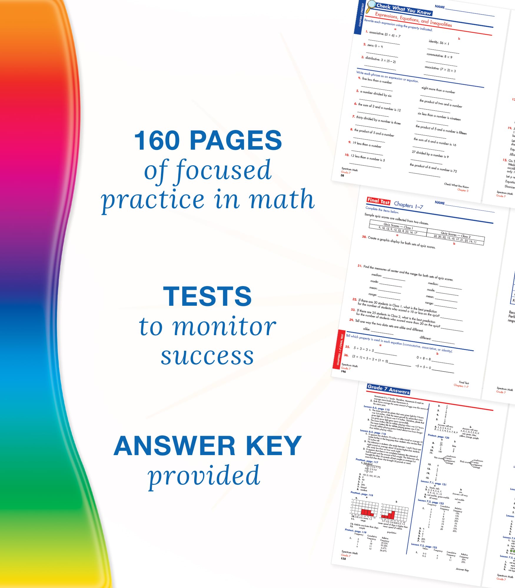 Spectrum 7th Grade Math Workbooks, Ages 12 to 13, 7th Grade Math, Algebra, Probability, Statistics, Ratios, Positive and Negative Integers, and Geometry Workbook - 160 Pages (Volume 8)