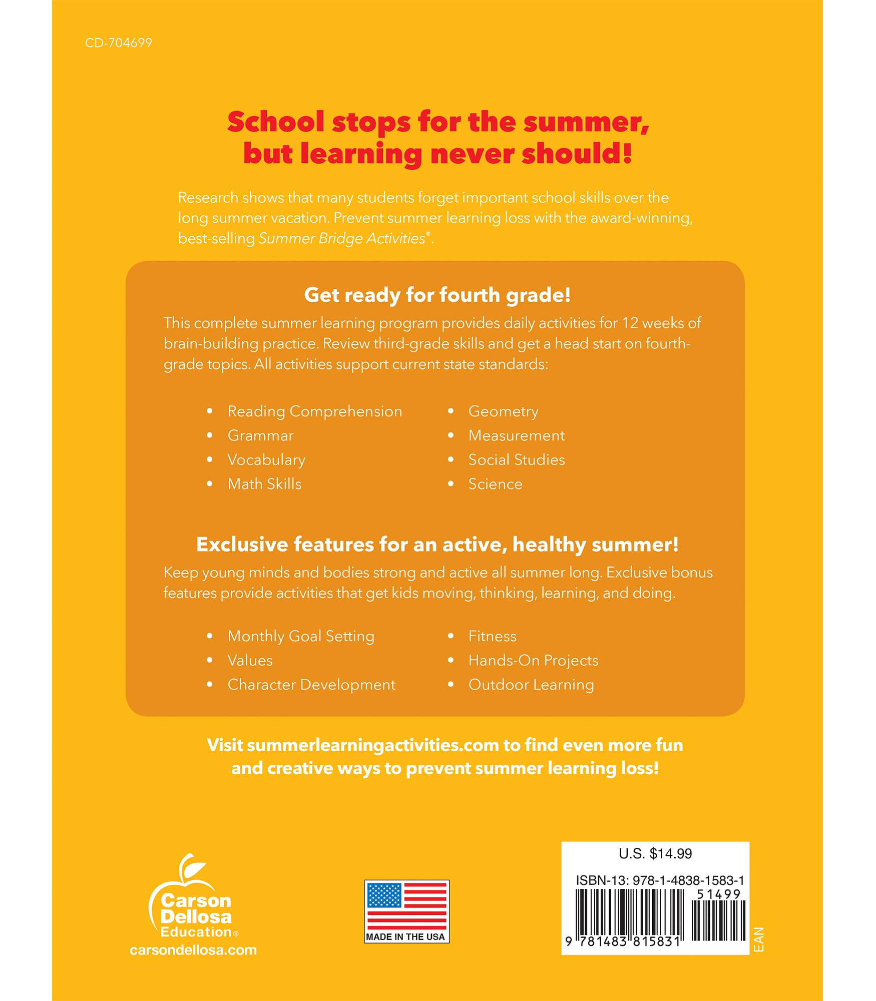 Summer Bridge Activities 3rd to 4th Grade Workbook, Math, Reading Comprehension, Writing, Science, Social Studies, Fitness Summer Learning Activities, 4th Grade Workbooks All Subjects With Flash Cards