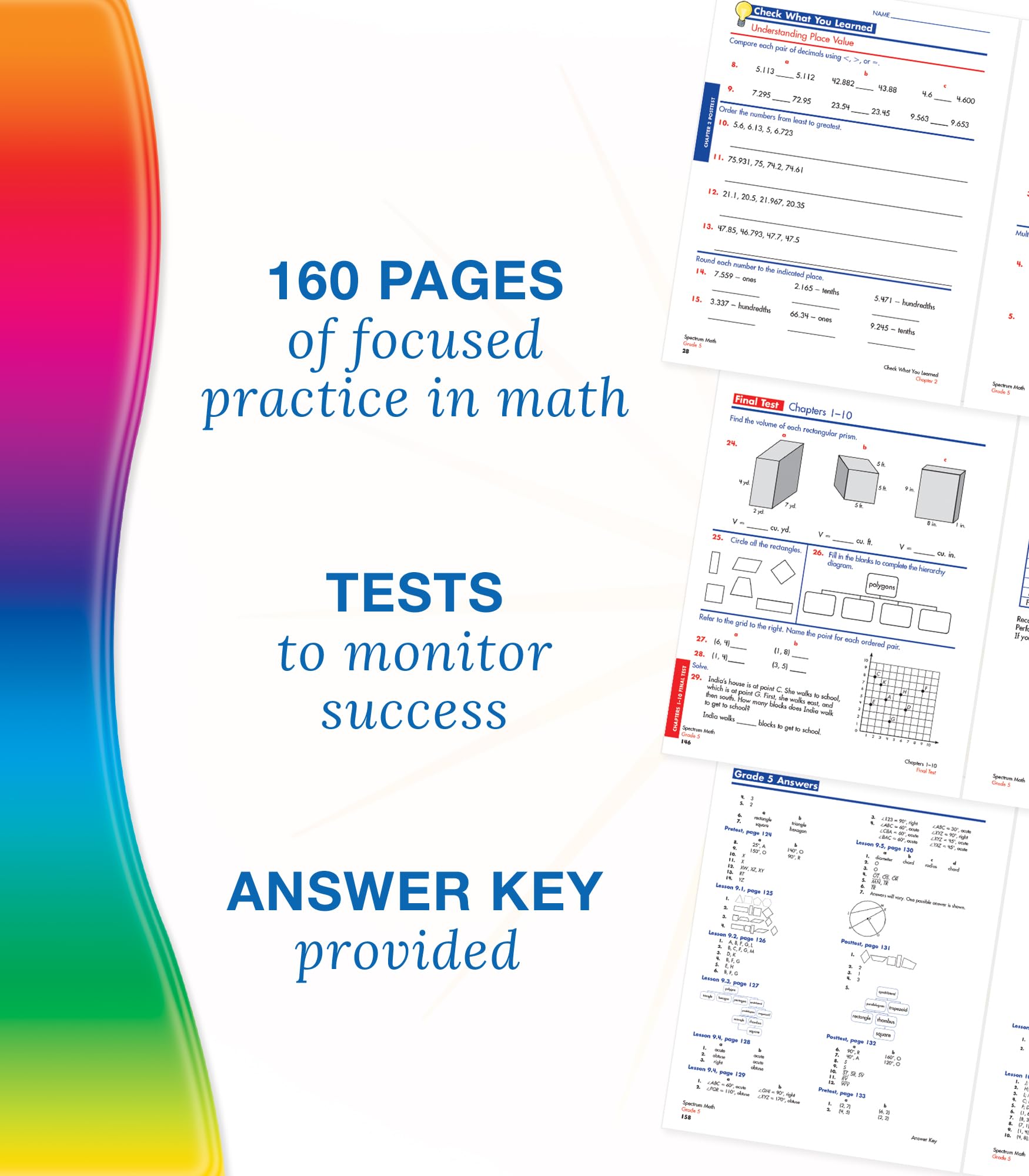 Spectrum 5th Grade Math Workbooks, Ages 10 to 11, Math Workbooks Grade 5 Covering Fractions, Decimals, Algebra Prep, Geometry, and More, Math Book for 5th Graders (Volume 6)