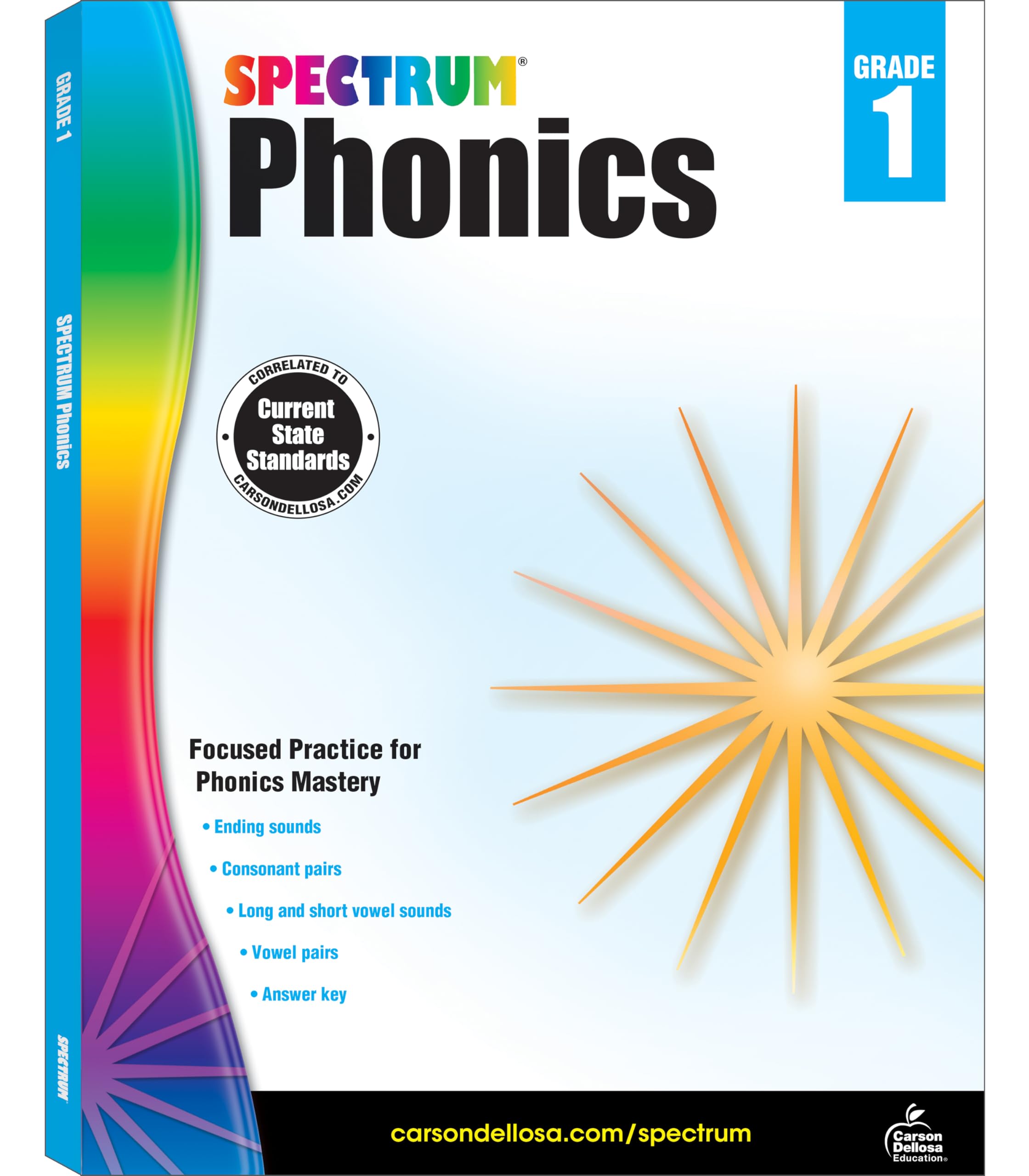 Spectrum Grade 1 Phonics Workbook, Ages 6 to 7, Phonics Workbook Grade 1, Vowel, Consonant, Ending Sounds and Pairs, Letters, Words, and Sentence Writing Practice - 160 Pages