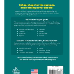 Summer Bridge Activities 7th to 8th Grade Workbook, Math, Reading Comprehension, Writing, Science, Social Studies, Fitness Summer Learning Activities, 8th Grade Workbooks All Subjects With Flash Cards