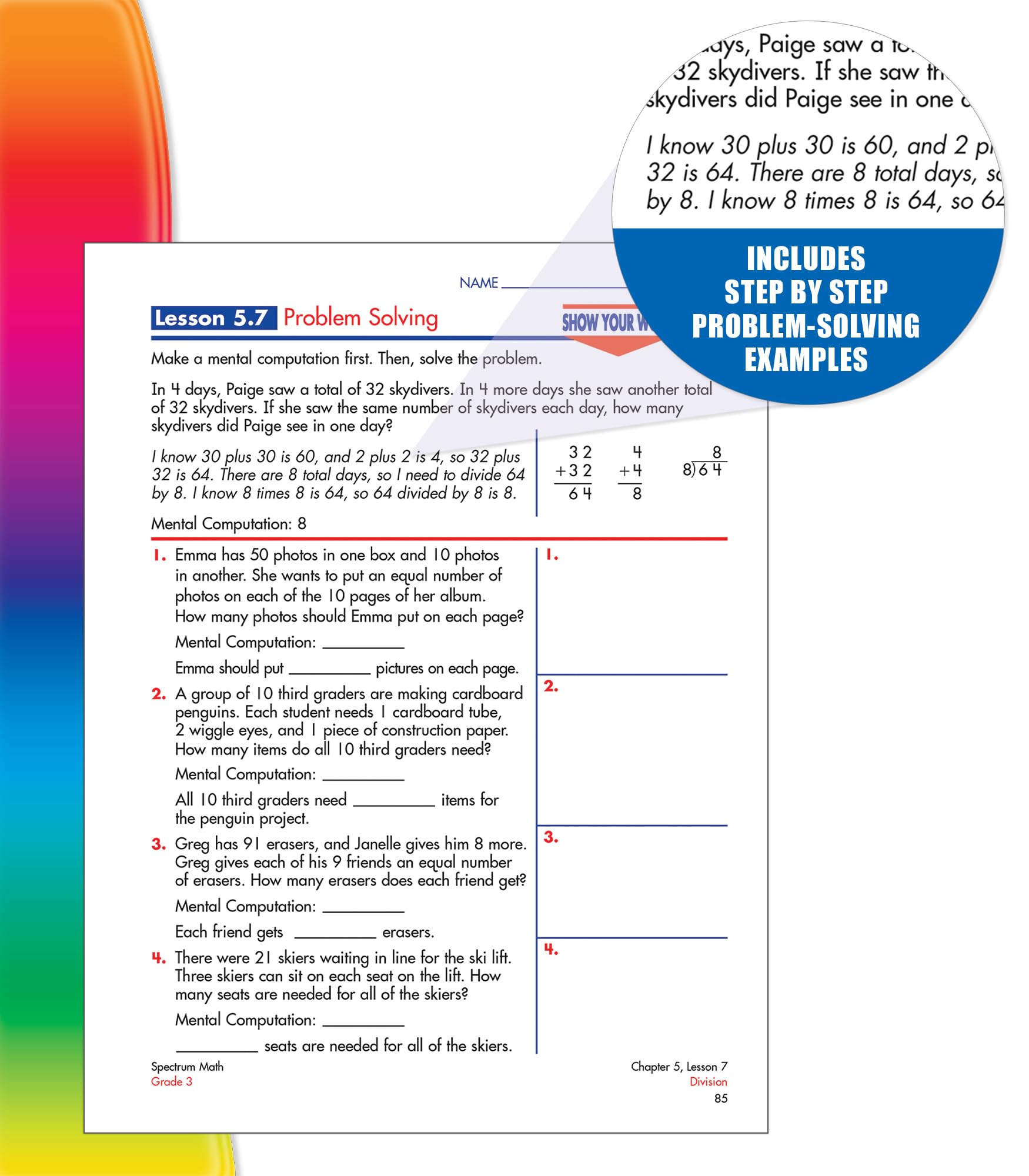 Spectrum 3rd Grade Math Workbooks, Ages 8 to 9, Math Workbooks Grade 3, Multiplication, Division, Fractions, Addition and Subtracting to 4-Digit Numbers - 160 Pages (Volume 4)