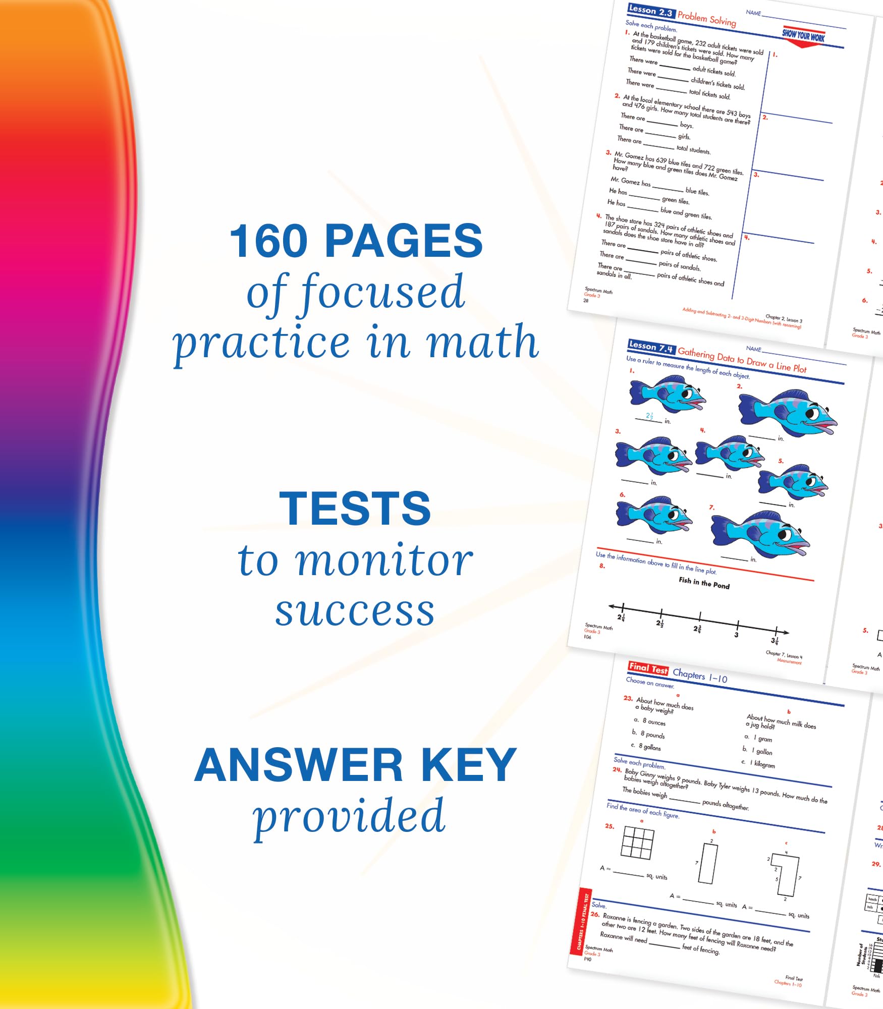 Spectrum 3rd Grade Math Workbooks, Ages 8 to 9, Math Workbooks Grade 3, Multiplication, Division, Fractions, Addition and Subtracting to 4-Digit Numbers - 160 Pages (Volume 4)