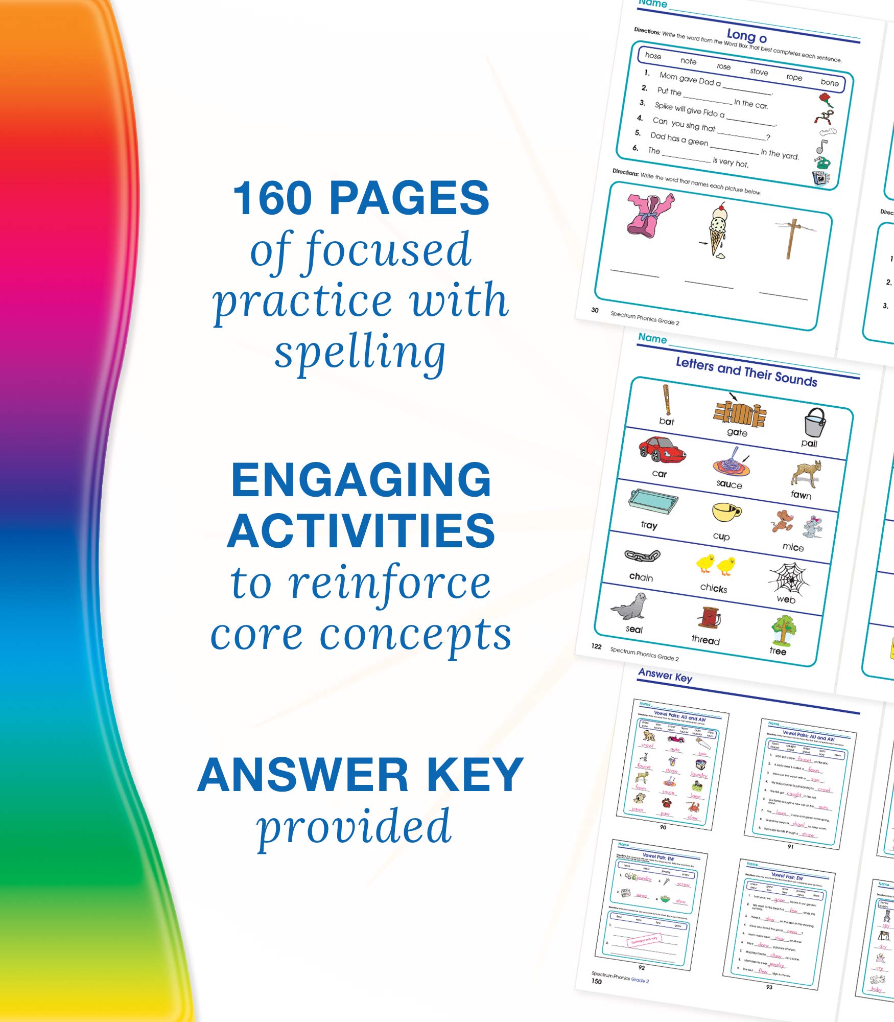 Spectrum Phonics Grade 2, Ages 7 to 8, Grade 2 Phonics Workbook, Blends, Consonants, Vowel Sounds and Pairs, Letters, Words, and Sentence Writing Practice - 160 Pages