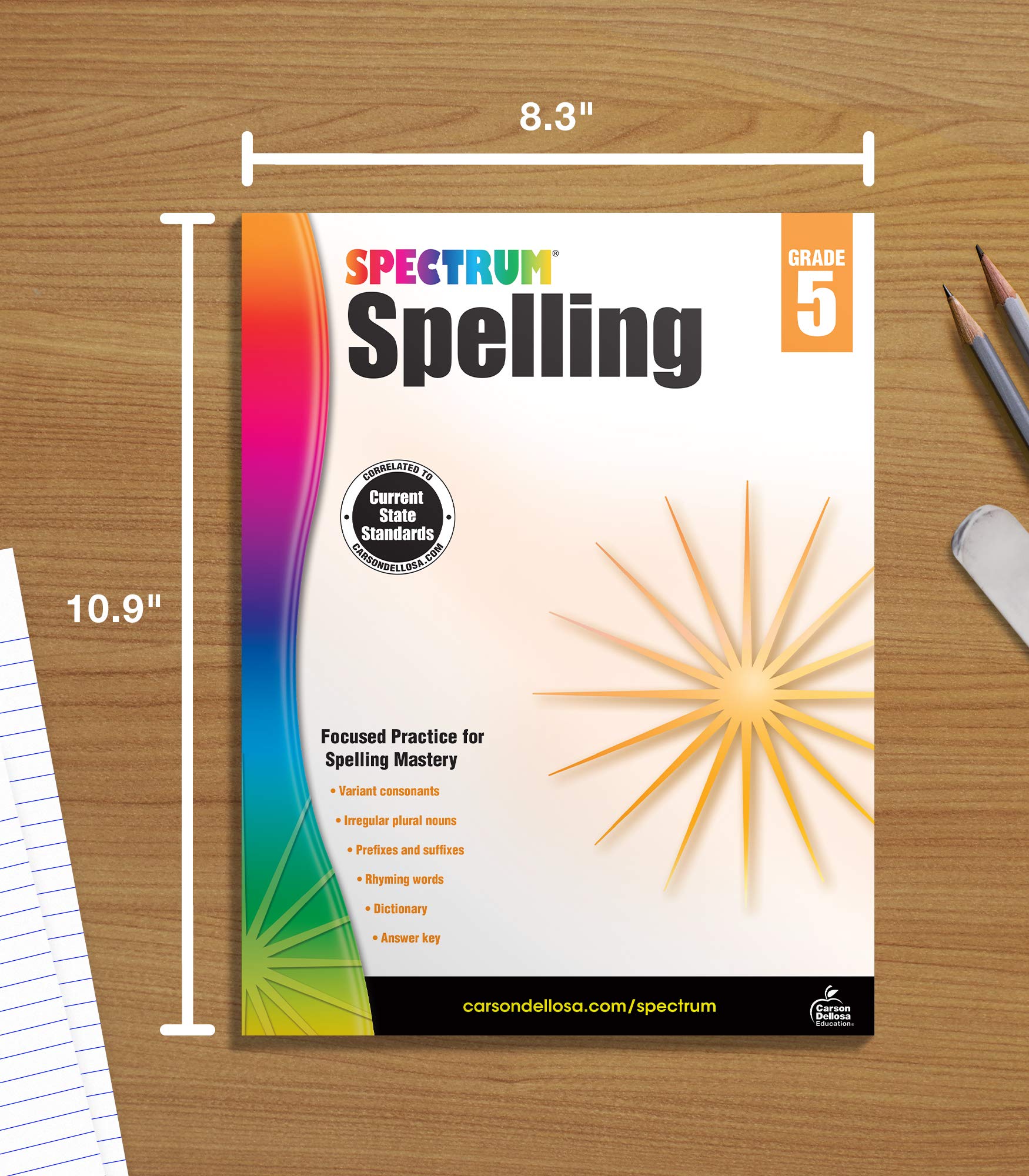 Spectrum 5th Grade Spelling Workbooks, Ages 10 to 11, Spelling Grade 5 Workbooks Covering Vowels, Blends & Digraphs, Practice Building Spelling Skills, Vocabulary, and Dictionary Skills